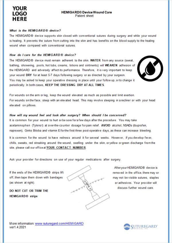 HEMIGARD® Wound Care Sheet Template For Surgeons | Patient Wound Care